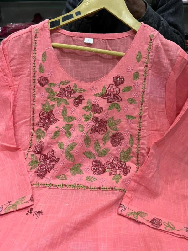 Cotton Slub Embroidery Work Cord Set – Pink – Thenusri Collection
